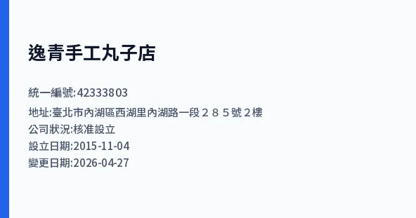 逸青手工丸子店的照片-統編 42333803(臺北市) 公司登記資料與營業項目詳細圖表