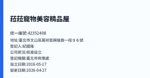 菈菈寵物美容精品屋的照片-統編 42352408(臺北市) 公司登記資料與營業項目詳細圖表