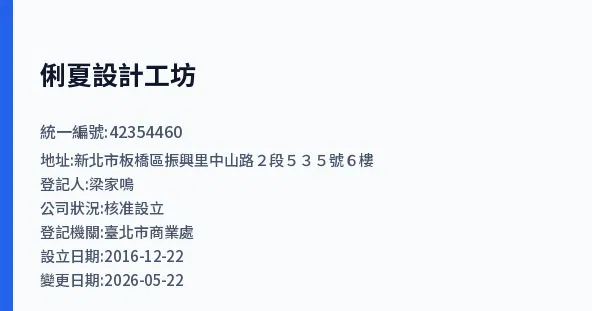 俐夏設計工坊的照片-統編 42354460(新北市) 公司登記資料與營業項目詳細圖表
