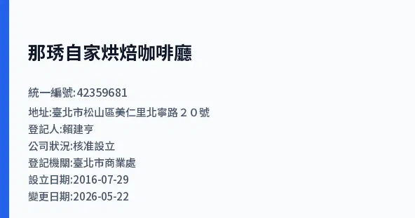 那琇自家烘焙咖啡廳的照片-統編 42359681(臺北市) 公司登記資料與營業項目詳細圖表
