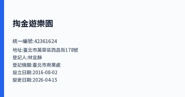掏金遊樂園的照片-統編 42361624(臺北市) 公司登記資料與營業項目詳細圖表