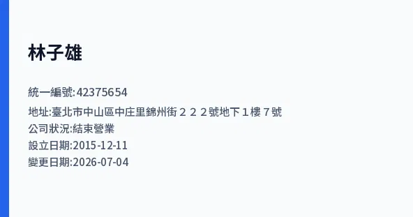 林子雄的照片-統編 42375654(臺北市) 公司登記資料與營業項目詳細圖表