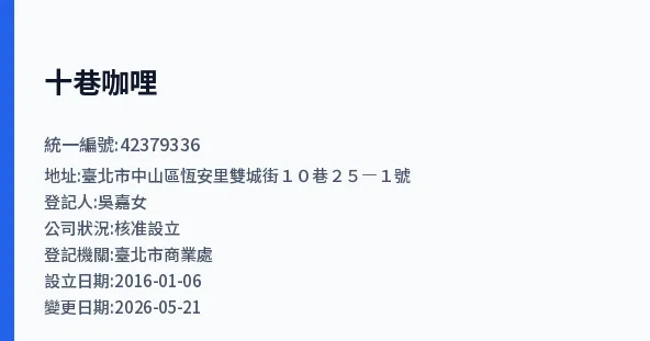 十巷咖哩的照片-統編 42379336(臺北市) 公司登記資料與營業項目詳細圖表