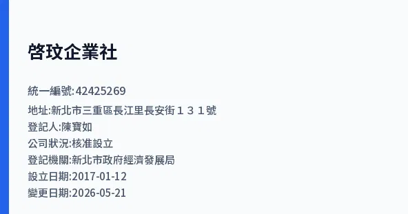 啓玟企業社的照片-統編 42425269(新北市) 公司登記資料與營業項目詳細圖表