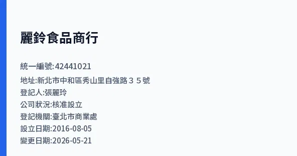 麗鈴食品商行的照片-統編 42441021(新北市) 公司登記資料與營業項目詳細圖表