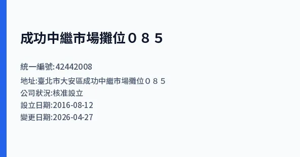 成功中繼市場攤位085的照片-統編 42442008(臺北市) 公司登記資料與營業項目詳細圖表