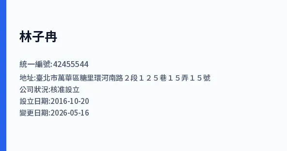 林子冉的照片-統編 42455544(臺北市) 公司登記資料與營業項目詳細圖表
