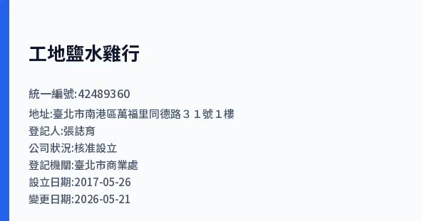 工地鹽水雞行的照片-統編 42489360(臺北市) 公司登記資料與營業項目詳細圖表