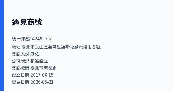 遇見商號的照片-統編 42491751(臺北市) 公司登記資料與營業項目詳細圖表