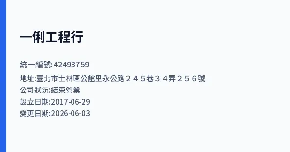 一俐工程行的照片-統編 42493759(臺北市) 公司登記資料與營業項目詳細圖表
