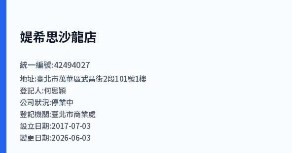 媞希思沙龍店的照片-統編 42494027(臺北市) 公司登記資料與營業項目詳細圖表