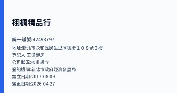 栩楓精品行的照片-統編 42498797(新北市) 公司登記資料與營業項目詳細圖表