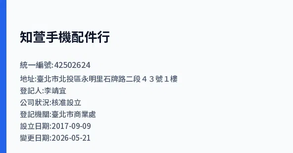 知萱手機配件行的照片-統編 42502624(臺北市) 公司登記資料與營業項目詳細圖表