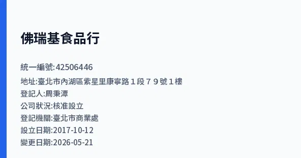 佛瑞基食品行的照片-統編 42506446(臺北市) 公司登記資料與營業項目詳細圖表