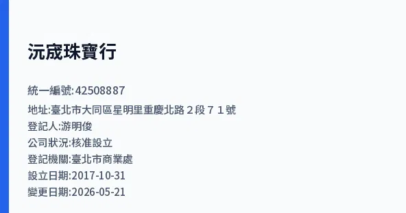 沅宬珠寶行的照片-統編 42508887(臺北市) 公司登記資料與營業項目詳細圖表