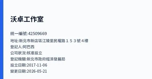 沃卓工作室的照片-統編 42509669(新北市) 公司登記資料與營業項目詳細圖表