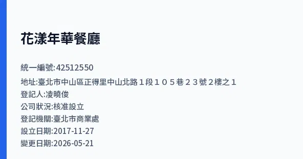 花漾年華餐廳的照片-統編 42512550(臺北市) 公司登記資料與營業項目詳細圖表
