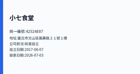 小七食堂的照片-統編 42524887 公司登記資料與營業項目詳細圖表
