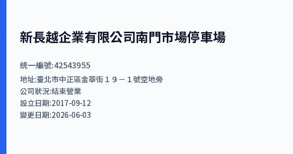 新長越企業有限公司南門市場停車場的照片-統編 42543955(臺北市) 公司登記資料與營業項目詳細圖表