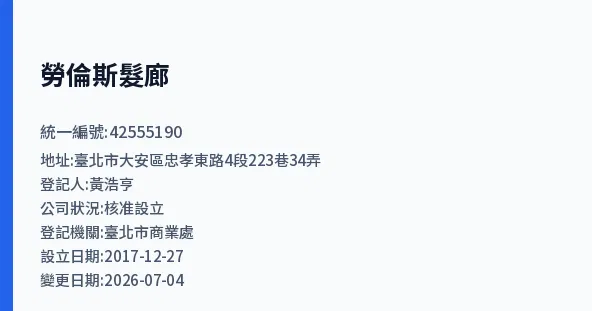 勞倫斯髮廊的照片-統編 42555190(臺北市) 公司登記資料與營業項目詳細圖表