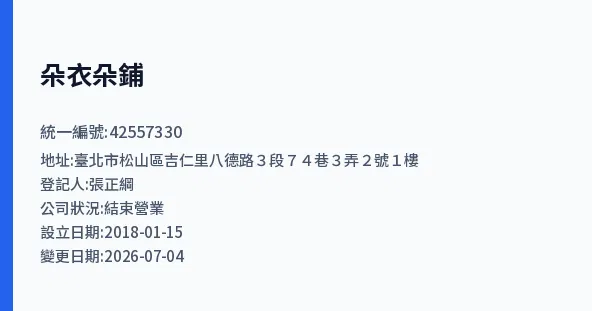 朵衣朵鋪的照片-統編 42557330(臺北市) 公司登記資料與營業項目詳細圖表