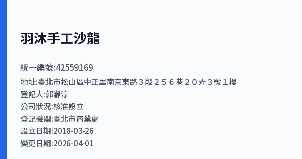 羽沐手工沙龍的照片-統編 42559169(臺北市) 公司登記資料與營業項目詳細圖表
