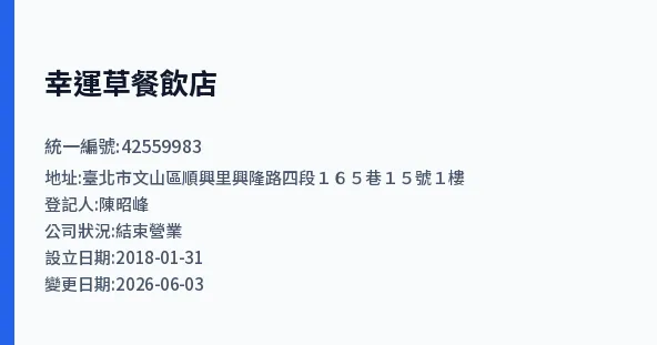 幸運草餐飲店的照片-統編 42559983(臺北市) 公司登記資料與營業項目詳細圖表