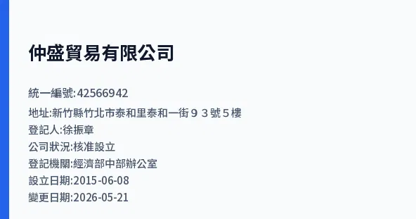 仲盛貿易有限公司的照片-統編 42566942(新竹縣) 公司登記資料與營業項目詳細圖表