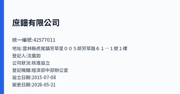 庶鈿有限公司的照片-統編 42577011(雲林縣) 公司登記資料與營業項目詳細圖表