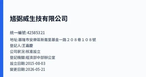 馗弼威生技有限公司的照片-統編 42585321(基隆市) 公司登記資料與營業項目詳細圖表