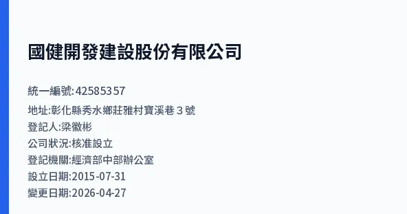 國健開發建設股份有限公司的照片-統編 42585357(彰化縣) 公司登記資料與營業項目詳細圖表