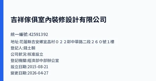 吉祥傢俱室內裝修設計有限公司的照片-統編 42591392(花蓮縣) 公司登記資料與營業項目詳細圖表