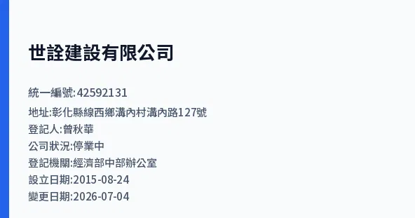 世詮建設有限公司的照片-統編 42592131(彰化縣) 公司登記資料與營業項目詳細圖表