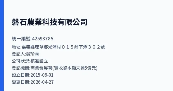 磐石農業科技有限公司的照片-統編 42593785(嘉義縣) 公司登記資料與營業項目詳細圖表