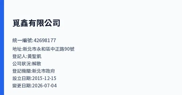覓鑫有限公司的照片-統編 42698177(新北市) 公司登記資料與營業項目詳細圖表