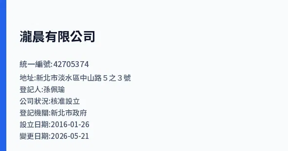 瀧晨有限公司的照片-統編 42705374(新北市) 公司登記資料與營業項目詳細圖表