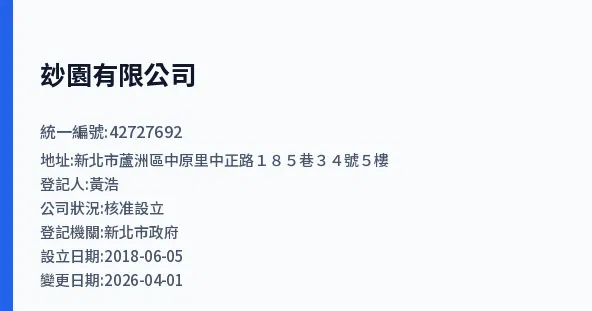 玅園有限公司的照片-統編 42727692(新北市) 公司登記資料與營業項目詳細圖表