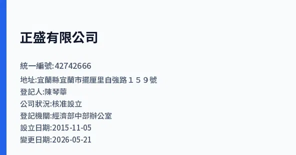 正盛有限公司的照片-統編 42742666(宜蘭縣) 公司登記資料與營業項目詳細圖表