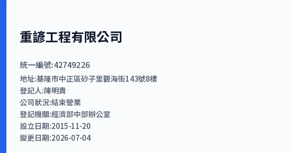重諺工程有限公司的照片-統編 42749226(基隆市) 公司登記資料與營業項目詳細圖表