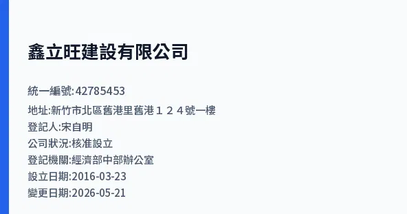 鑫立旺建設有限公司的照片-統編 42785453(新竹市) 公司登記資料與營業項目詳細圖表