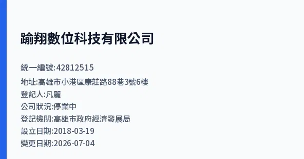踰翔數位科技有限公司的照片-統編 42812515(高雄市) 公司登記資料與營業項目詳細圖表