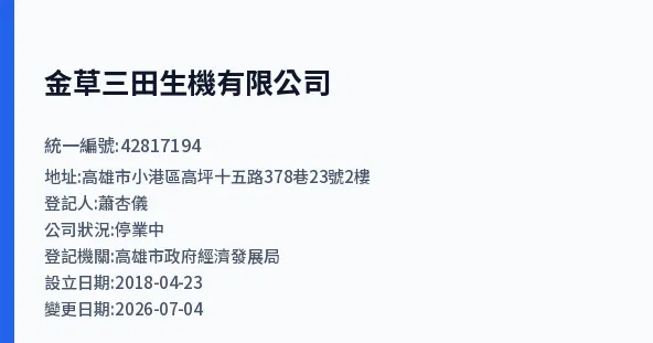 金草三田生機有限公司的照片-統編 42817194(高雄市) 公司登記資料與營業項目詳細圖表