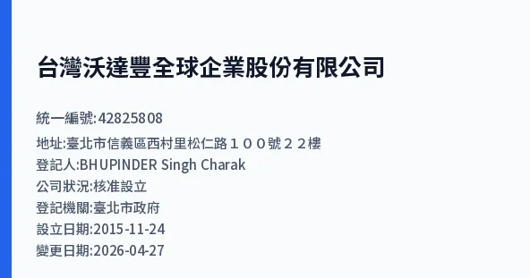 台灣沃達豐全球企業股份有限公司的照片-統編 42825808(臺北市) 公司登記資料與營業項目詳細圖表