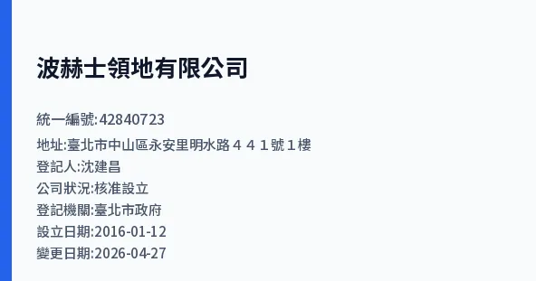 波赫士領地有限公司的照片-統編 42840723(臺北市) 公司登記資料與營業項目詳細圖表