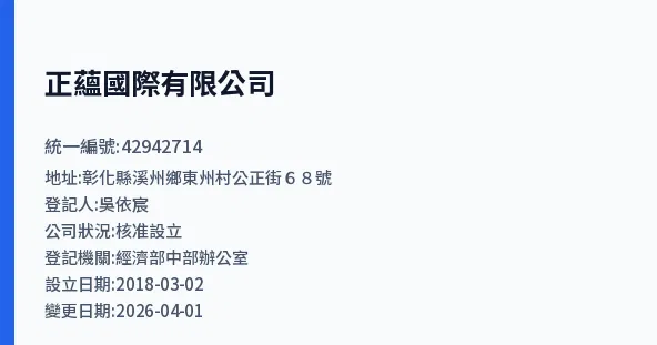 正蘊國際有限公司的照片-統編 42942714(彰化縣) 公司登記資料與營業項目詳細圖表