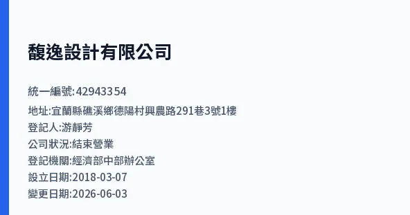 馥逸設計有限公司的照片-統編 42943354(宜蘭縣) 公司登記資料與營業項目詳細圖表