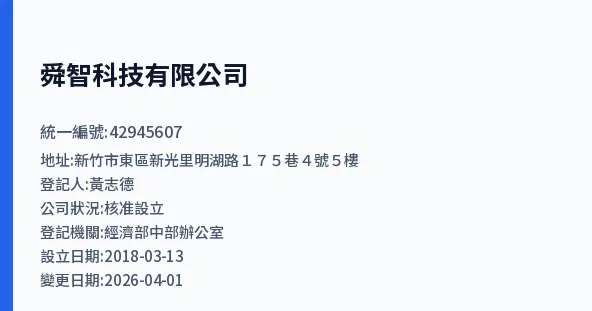 舜智科技有限公司的照片-統編 42945607(新竹市) 公司登記資料與營業項目詳細圖表