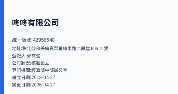 咚咚有限公司的照片-統編 42956548(彰化縣) 公司登記資料與營業項目詳細圖表