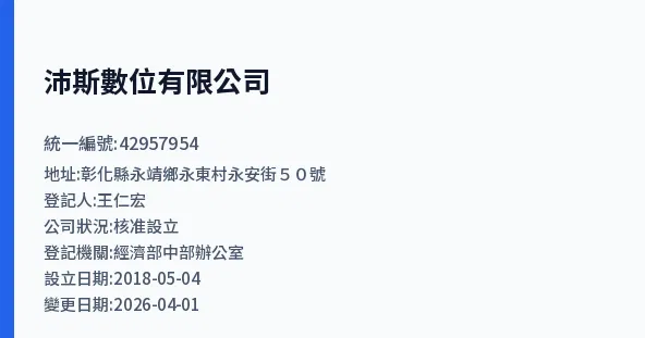 沛斯數位有限公司的照片-統編 42957954(彰化縣) 公司登記資料與營業項目詳細圖表