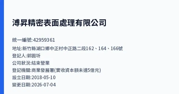 溥昇精密表面處理有限公司的照片-統編 42959361(新竹縣) 公司登記資料與營業項目詳細圖表